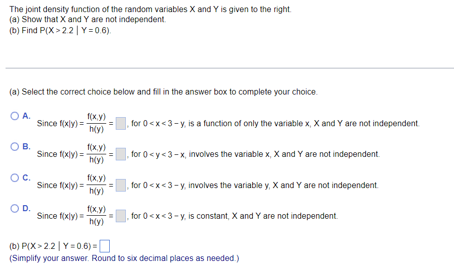 Solved The joint density function of the random variables x | Chegg.com