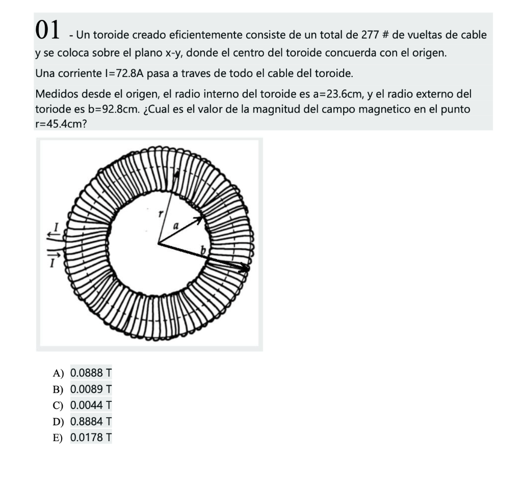 Solved 01 - Un toroide creado eficientemente consiste de un | Chegg.com
