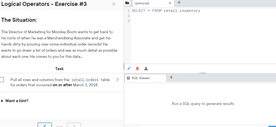 Solved Logical Operators - Exercise #2 = query.sql X + 1 | Chegg.com