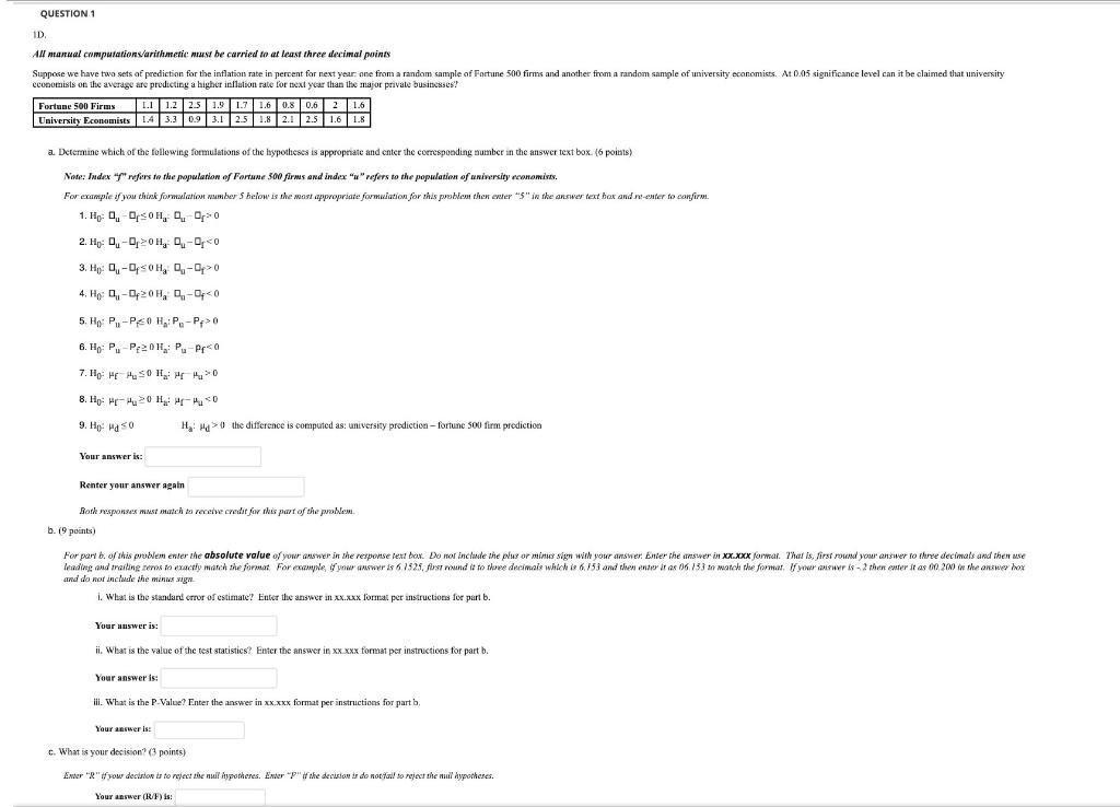 Solved QUESTION 1 מר All manual computations arithmetic must | Chegg.com