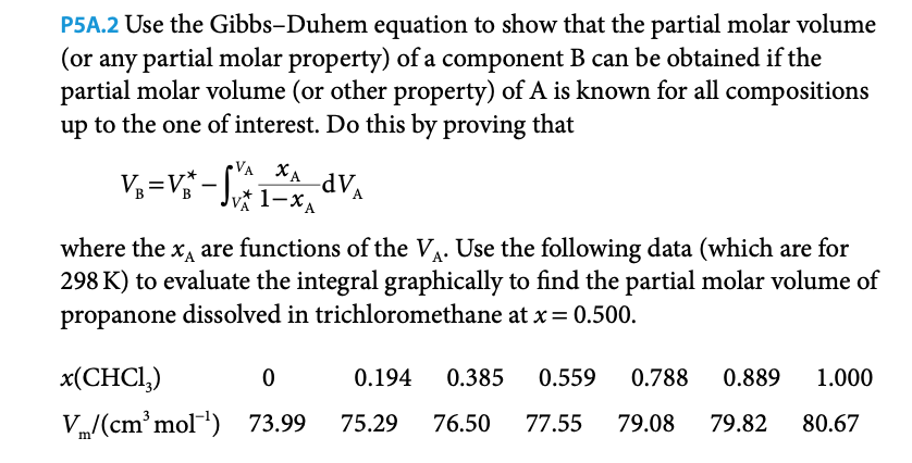P5A.2 Use the Gibbs-Duhem equation to show that the | Chegg.com