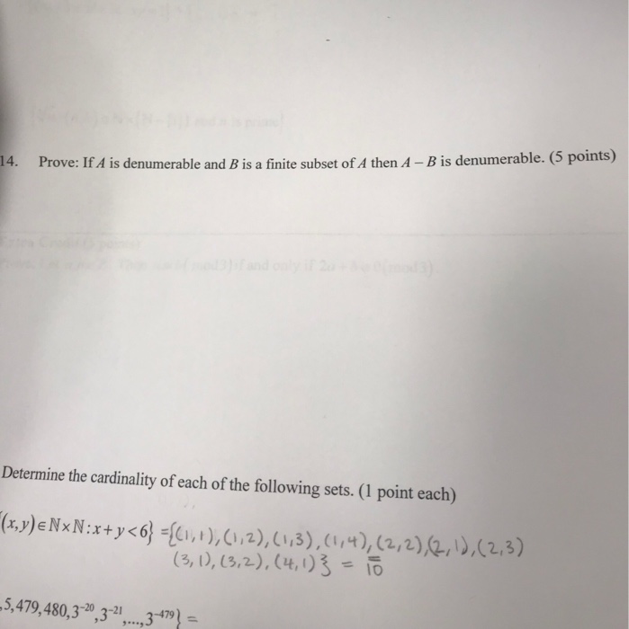 Solved 14 Prove If A Is Denumerable And B Is A Finite