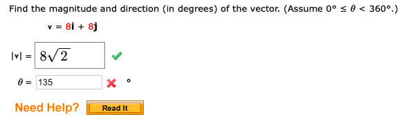 Solved Find the magnitude and direction (in degrees) of the | Chegg.com