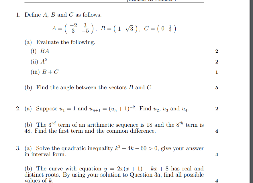 Solved 1. Define A,B and C as follows. | Chegg.com