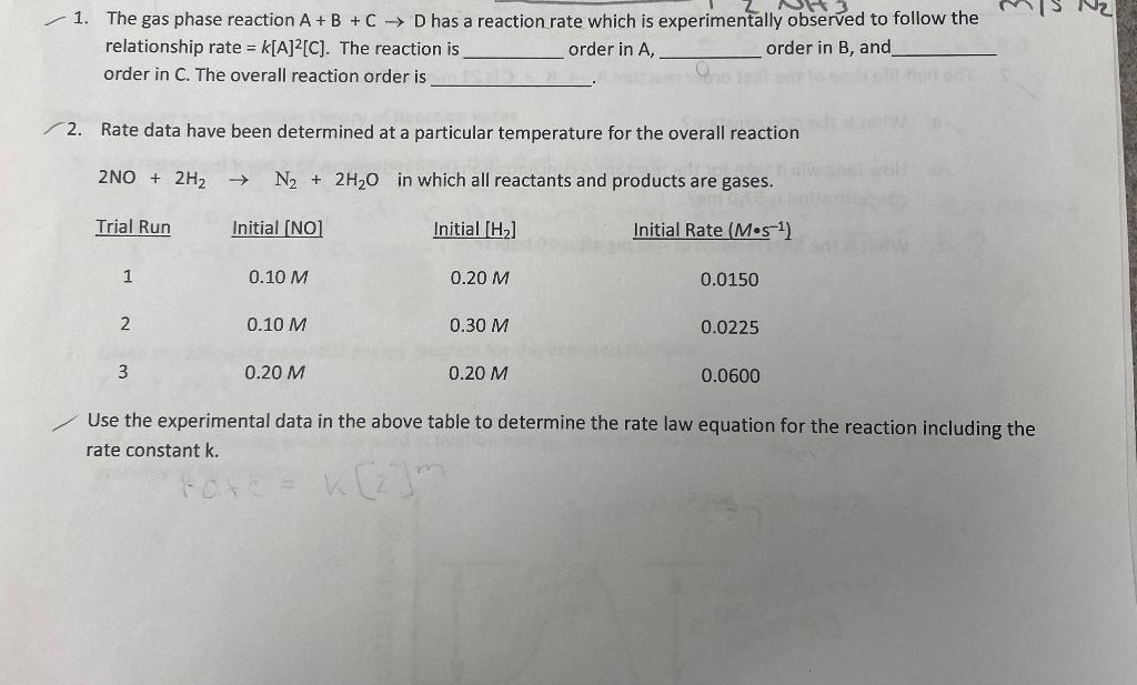 Solved 1. The gas phase reaction A+B+C→D has a reaction rate | Chegg.com