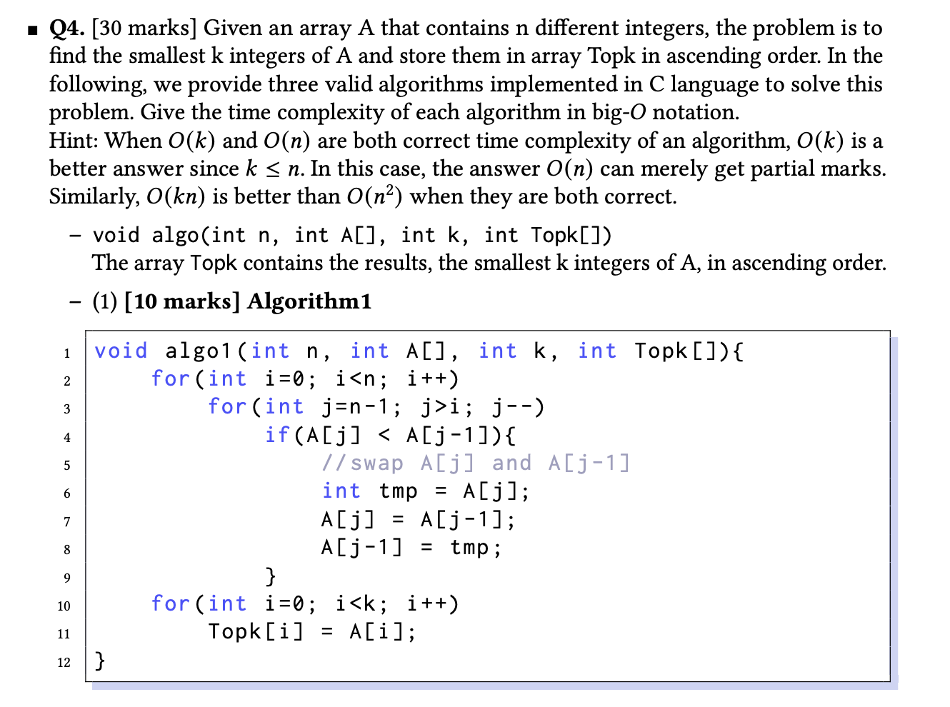 Solved • Q4. [30 marks] Given an array A that contains n | Chegg.com