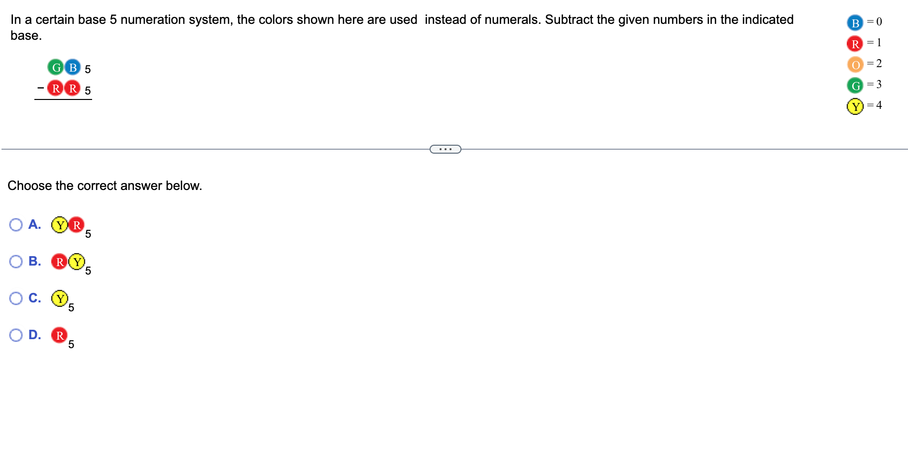 Solved In a certain base 5 numeration system, the colors | Chegg.com