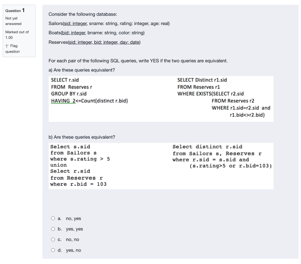 Solved Consider the following database: Sailors(sid: | Chegg.com