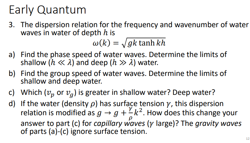 Solved Early Quantum 3. The dispersion relation for the | Chegg.com