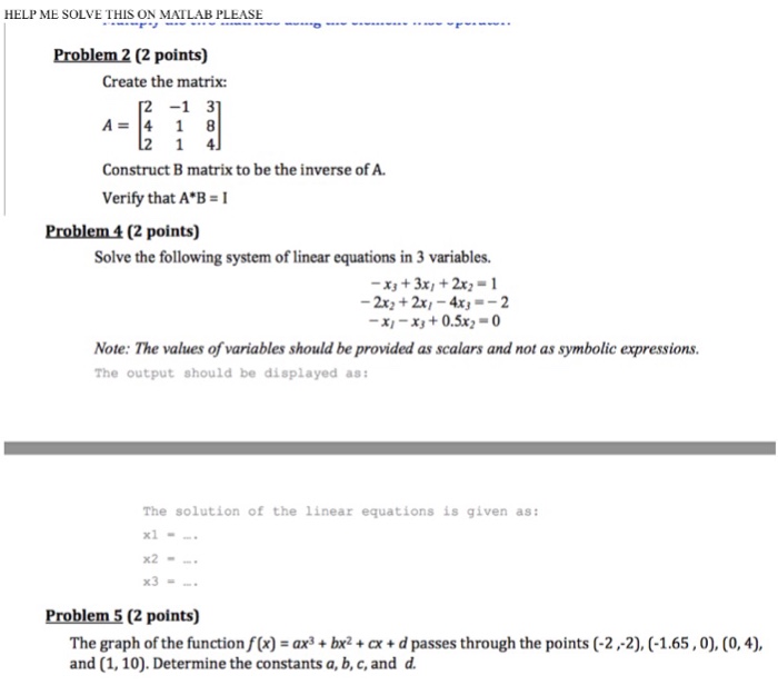 Solved Can I Get An Answer For This On Matlab 