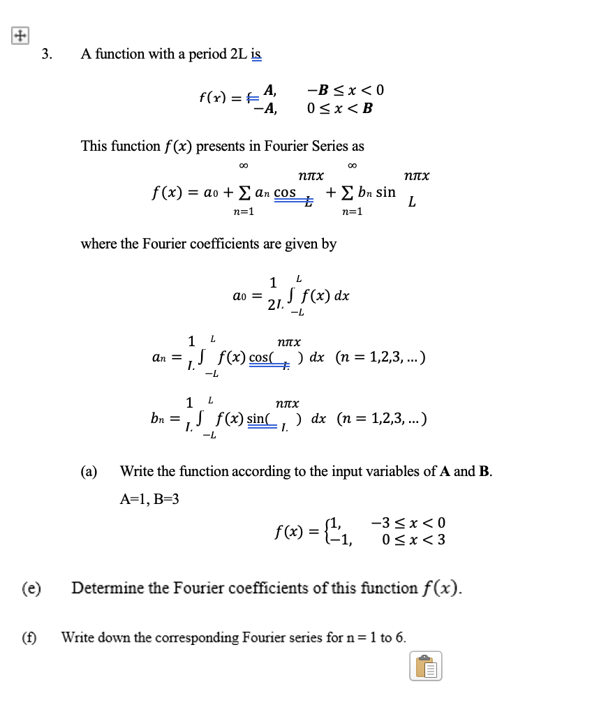 Solved A function with a period 2L ﻿isThis function f(x) | Chegg.com