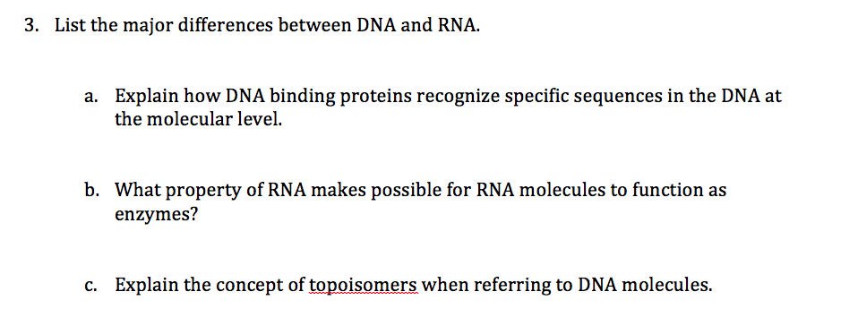 Solved 3. List the major differences between DNA and RNA. | Chegg.com