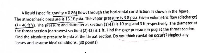 Solved A liquid (specific gravity =0.86 ) flows through the | Chegg.com