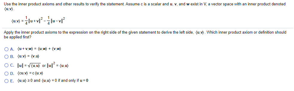 Solved Use the inner product axioms and other results to | Chegg.com