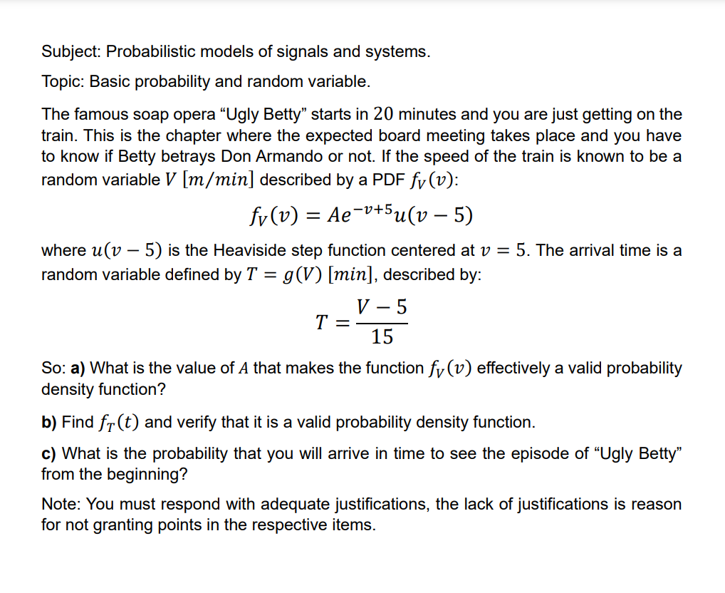 Solved Subject: Probabilistic models of signals and | Chegg.com