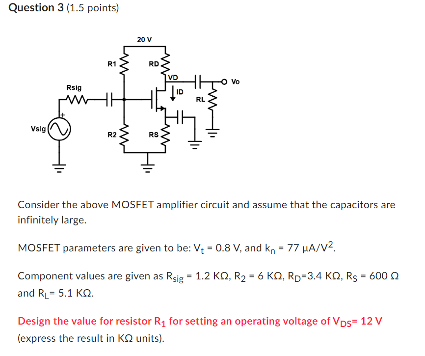 Question 3 (1.5 points) Consider the above MOSFET | Chegg.com