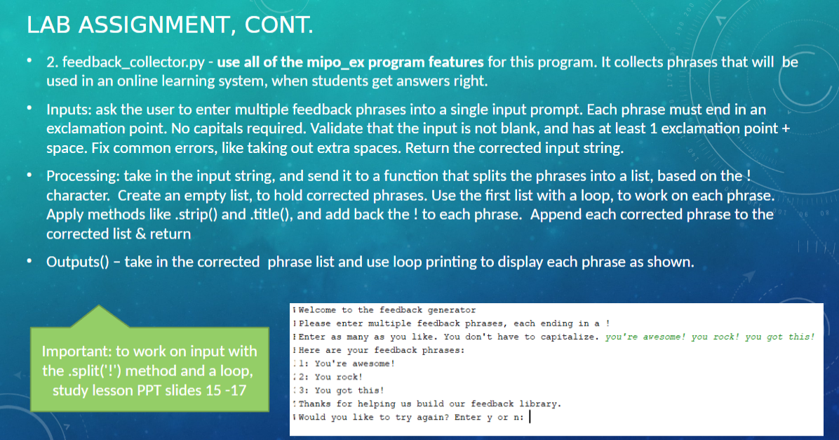 Solved LAB ASSIGNMENT, CONT. - 2. feedback_collector.py - | Chegg.com