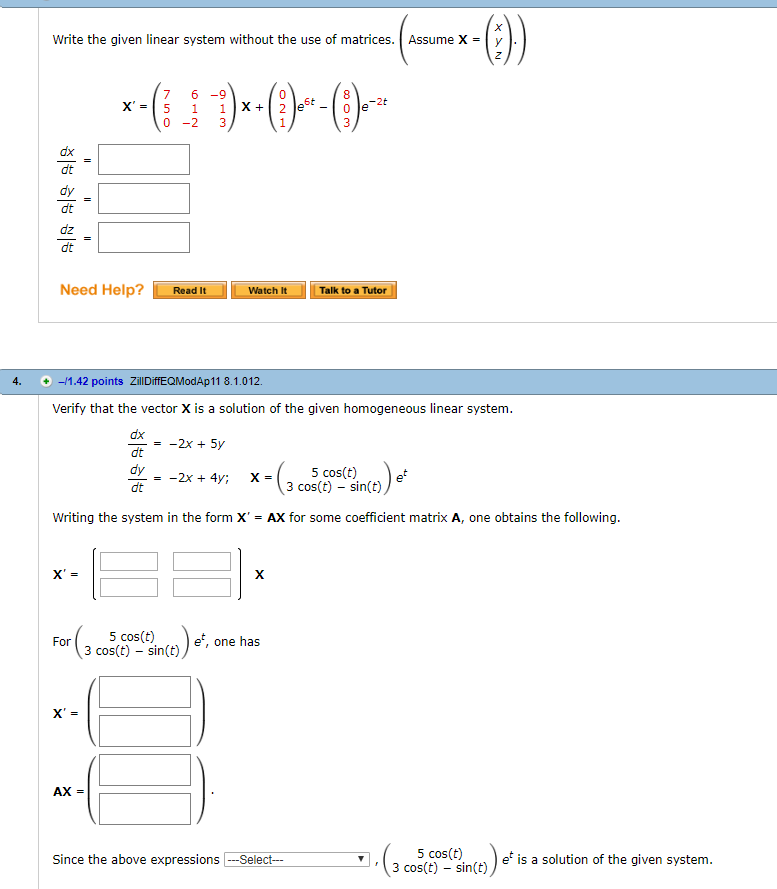 Solved Write the given linear system without the use of | Chegg.com