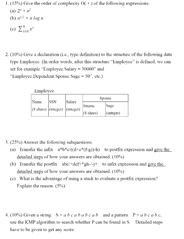 [Solved]: 1. (15 %) Give the order of complexity O( ( cd