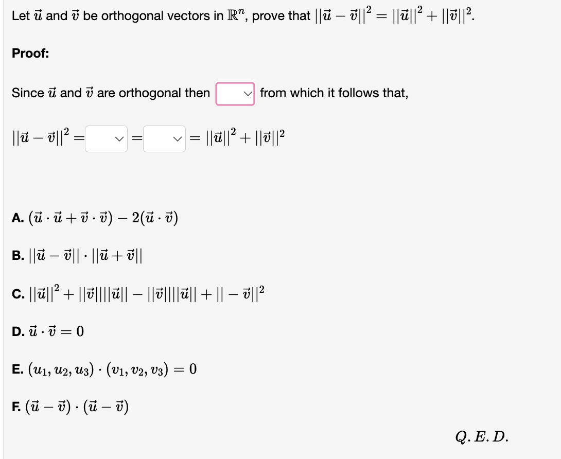 Solved Let vec(u) ﻿and vec(v) ﻿be orthogonal vectors in Rn, | Chegg.com
