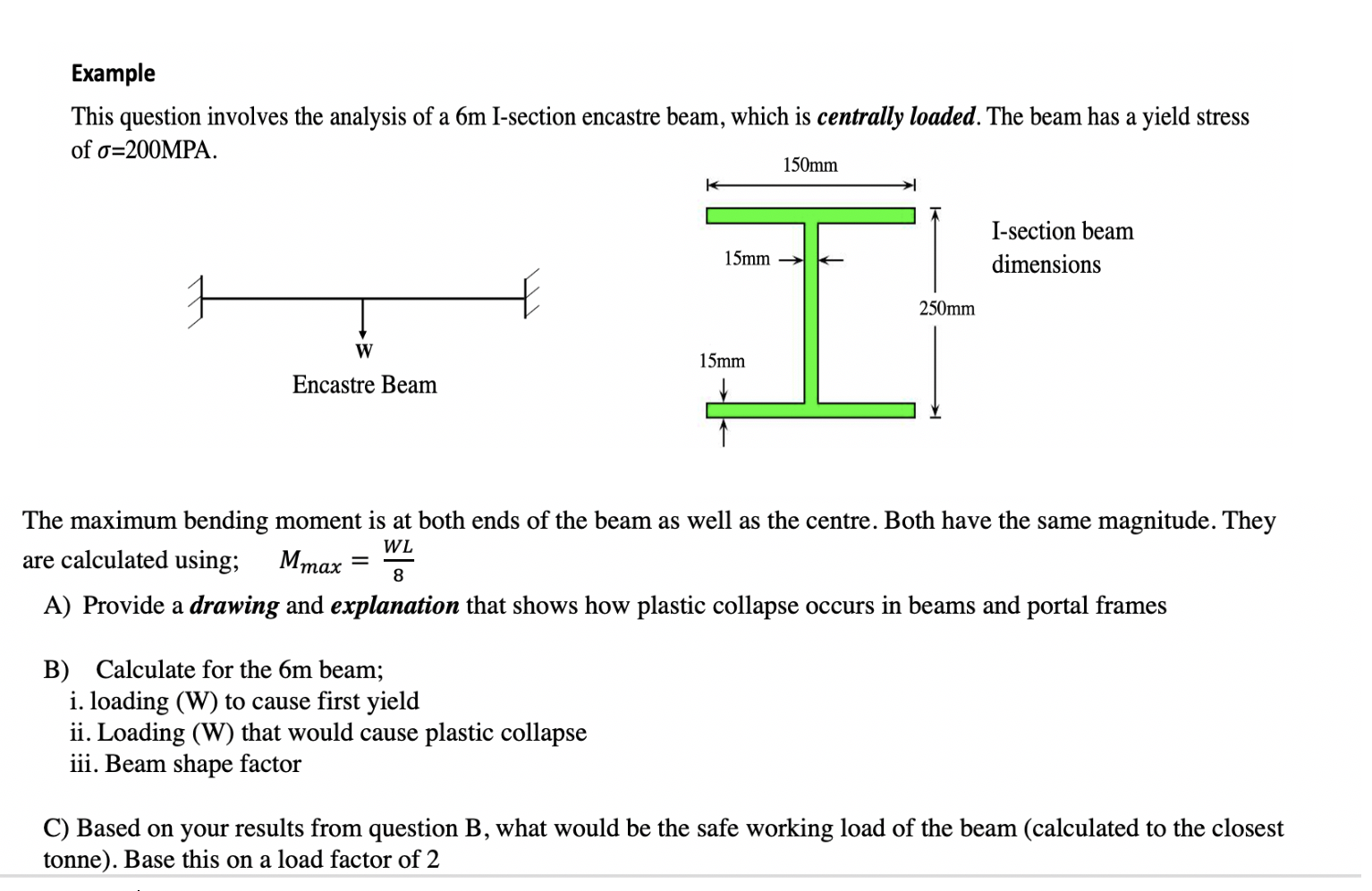 Solved Example This question involves the analysis of a 6m | Chegg.com