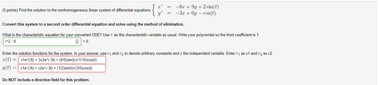 Solved (5 points) Find the solution to the linear system of | Chegg.com