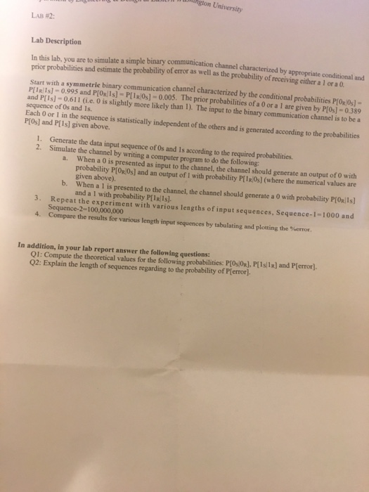 Solved IMINgton University LAB #2: Lab Description In this | Chegg.com