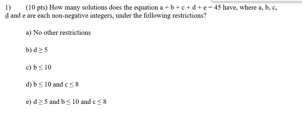 Solved 1) (10 pts) How many solutions does the equation | Chegg.com
