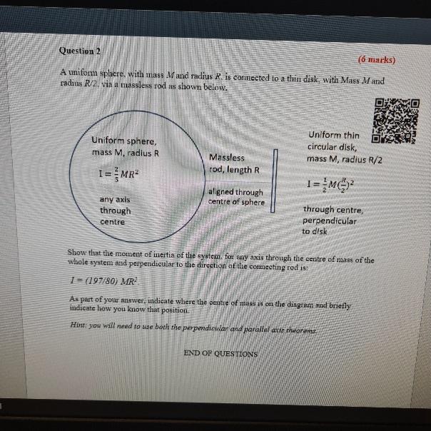 Solved A uniform splacre, with mass M and radius R, is | Chegg.com