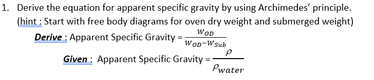 Solved 1. Derive the equation for apparent specific gravity | Chegg.com
