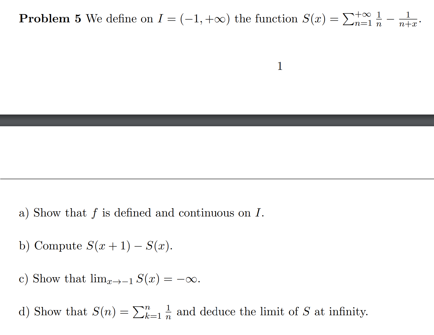 Solved Problem 5 We define on I=(−1,+∞) the function | Chegg.com