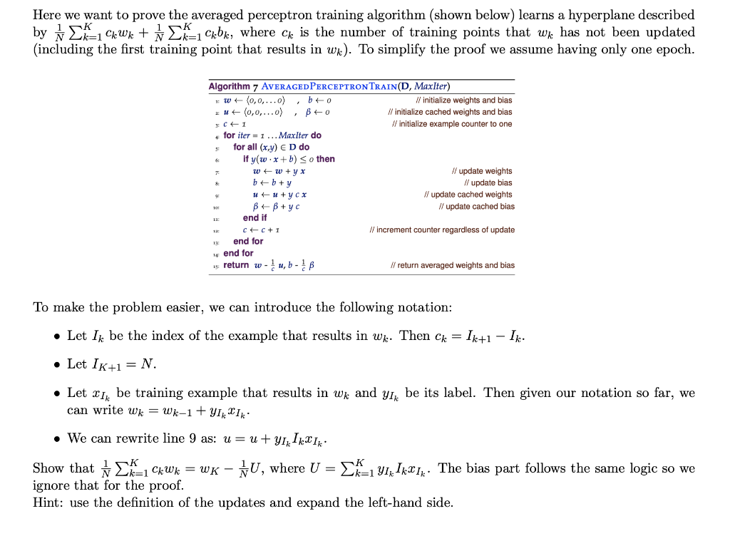 Solved Here we want to prove the averaged perceptron | Chegg.com