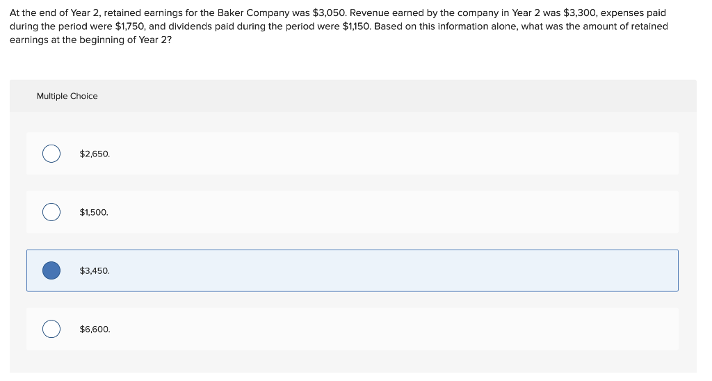 Solved At the end of Year 2, retained earnings for the Baker | Chegg.com