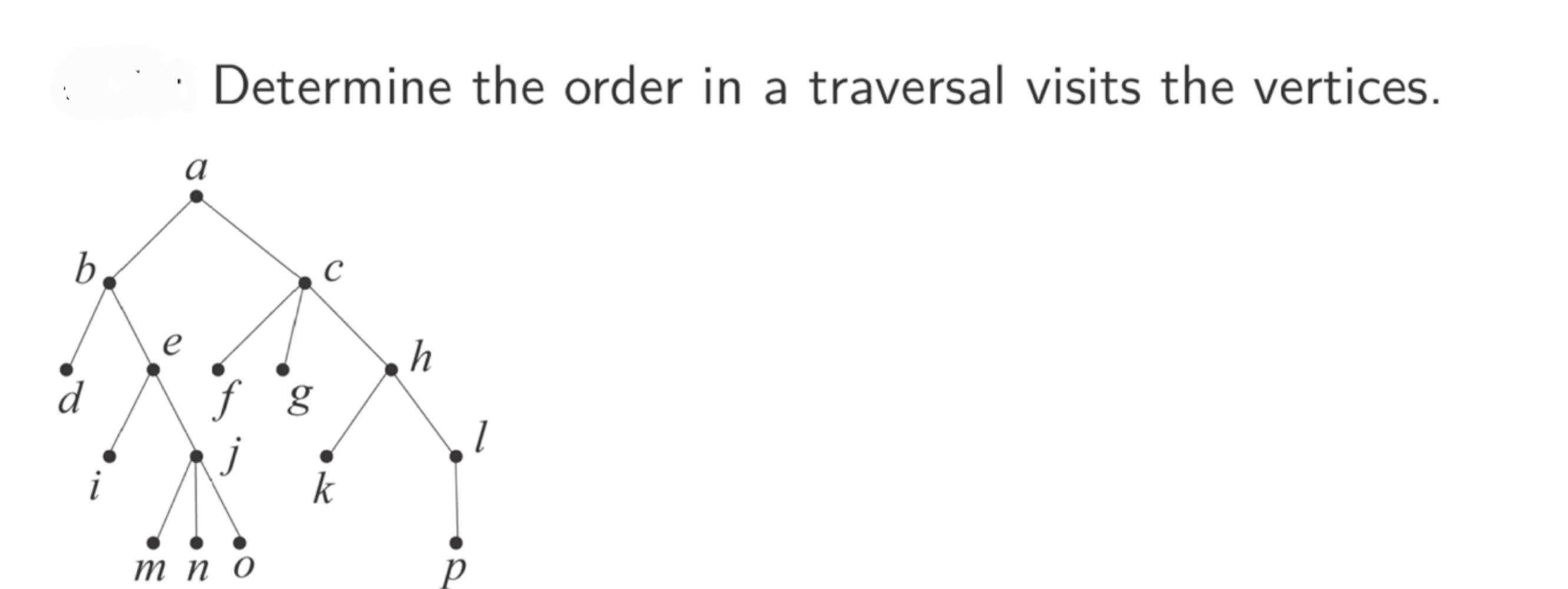 Solved b d e a Determine the order in a traversal visits the | Chegg.com