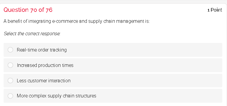 Solved Question 70 ﻿of 76A benefit of integrating e-commerce | Chegg.com