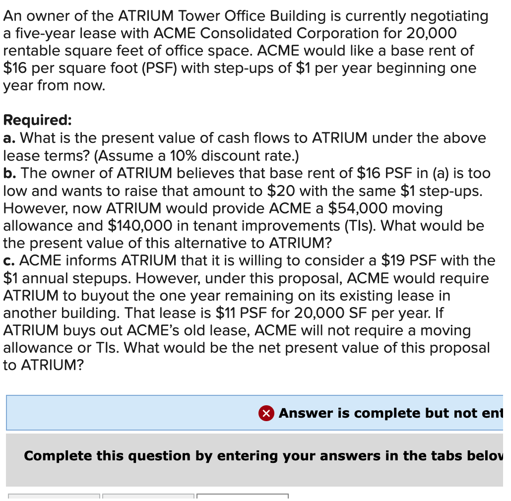An owner of the ATRIUM Tower Office Building is | Chegg.com