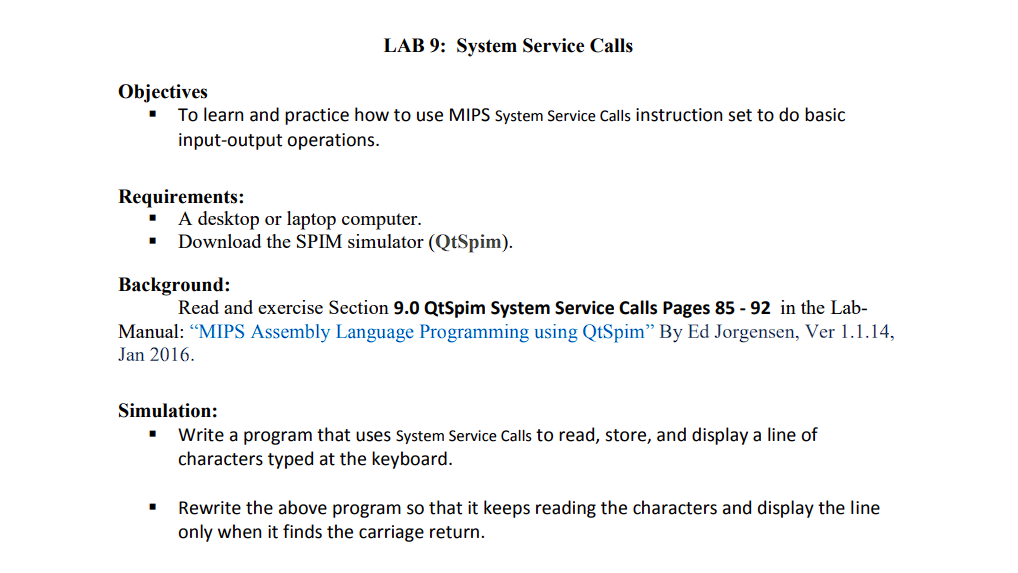 Solved LAB 9: System Service Calls Objectives To learn and | Chegg.com