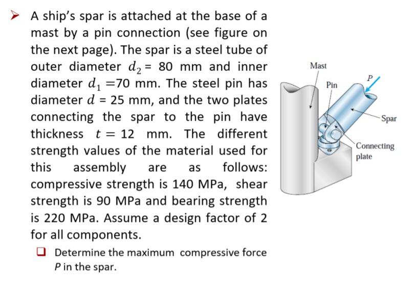 Solved Mast Pin Spar A ship's spar is attached at the base | Chegg.com