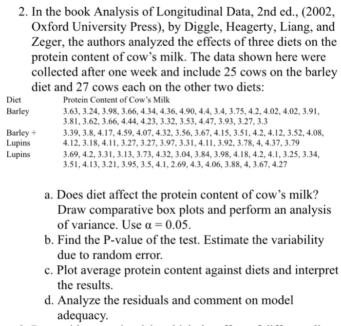 Solved 2 In The Book Analysis Of Longitudinal Data 2nd 7313