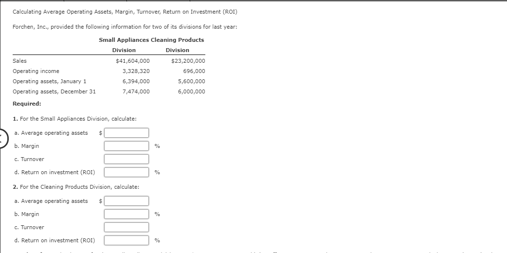 Solved Calculating Average Operating Assets, Margin, | Chegg.com