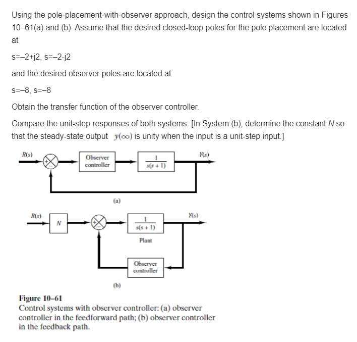 Solved Using the pole-placement-with-observer approach, | Chegg.com