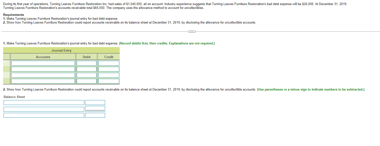 Solved Turning Leaves Furniture Restoration's accounts | Chegg.com