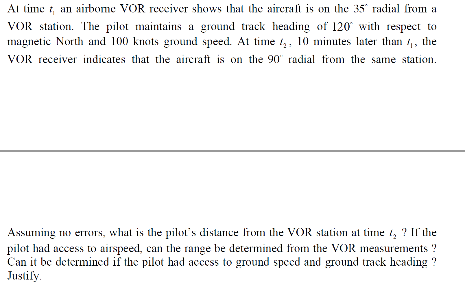 Solved At time t, an airborne VOR receiver shows that the | Chegg.com