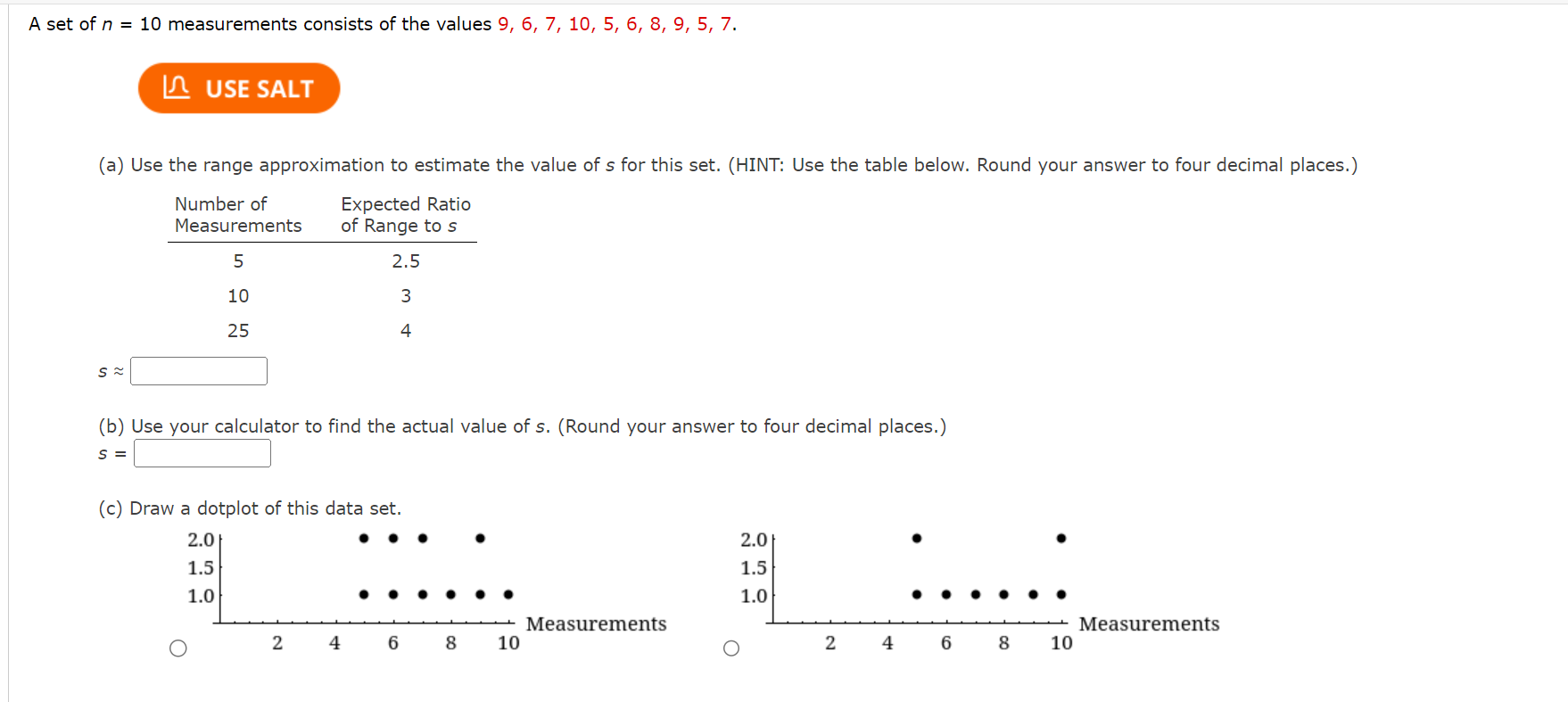 Solved f n=10 measurements consists of the values | Chegg.com