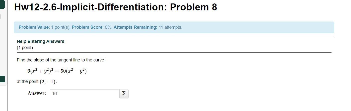 Solved Hw12-2.6-Implicit-Differentiation: Problem 8 Problem | Chegg.com