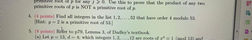 Solved primitive roots of p is NOT a primitive root of p. 4. | Chegg.com