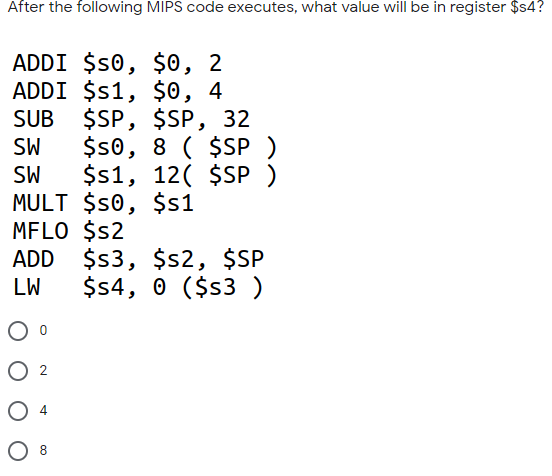 Solved After the following MIPS code executes, what value | Chegg.com
