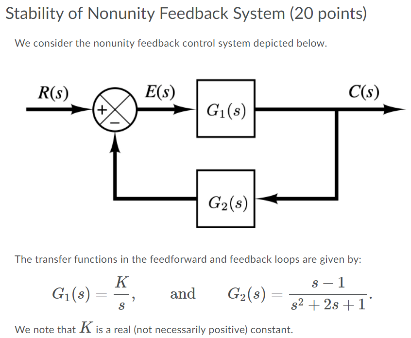 Solved Stability of Nonunity Feedback System (20 points) We | Chegg.com