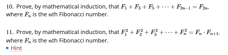Solved 10. Prove, by mathematical induction, that F where Fn | Chegg.com