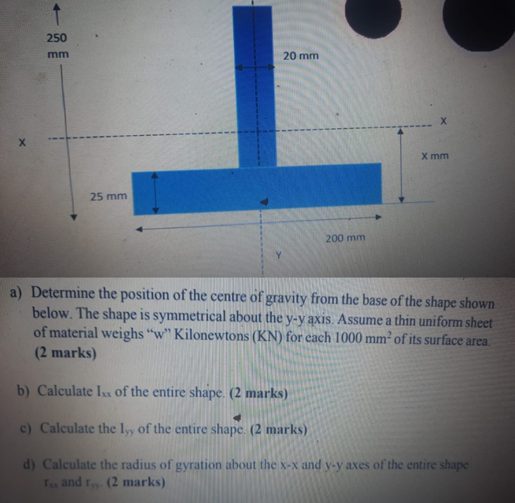 Solved 250 mm 20 mm х х X mm 25 mm 200 mm a) Determine the | Chegg.com